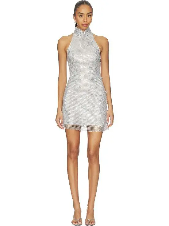 SAU LEE Shao Mini Dress In Green - Silver