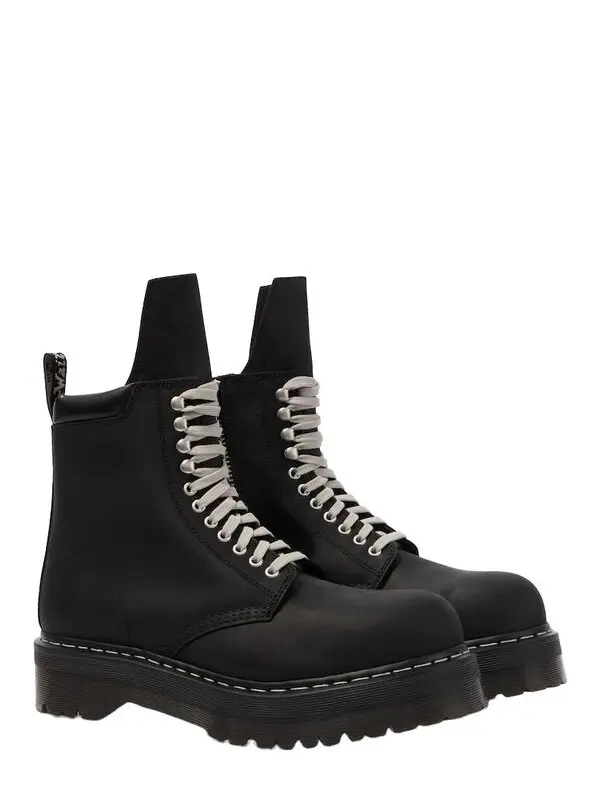 Rick Owens X Dr. Martens Quad Leather Platform Ankle Boots - Black