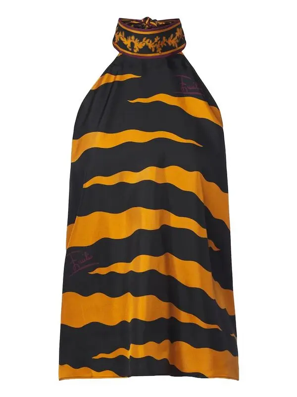 Emilio Pucci Fiamme Silk Twill Halterneck Top - Black