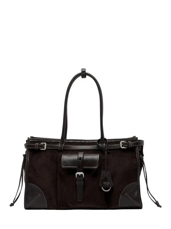 Prada Bonnie Large Corduroy Shoulder Bag - Brown
