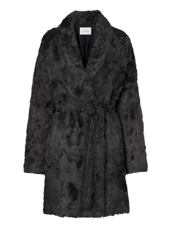 YVES SALOMON Shearling Wrap Coat - Grey