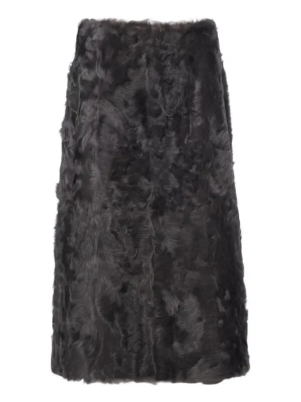 YVES SALOMON Shearling Midi Skirt - Grey