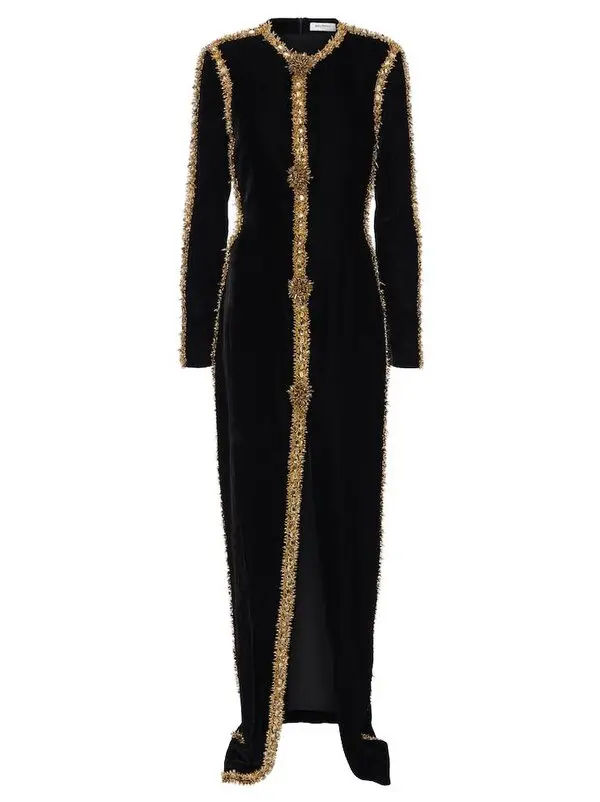 Balmain Embellished Velvet Gown - Black