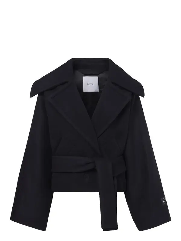 PATOU Belted Wool And Silk Peacoat - Blue