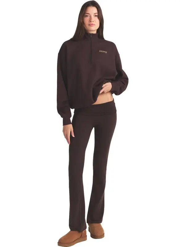 SKIMS Mock Neck Quarter Zip With Embossed Logo | Deep Neutral | | Cotton Fleece - Espresso