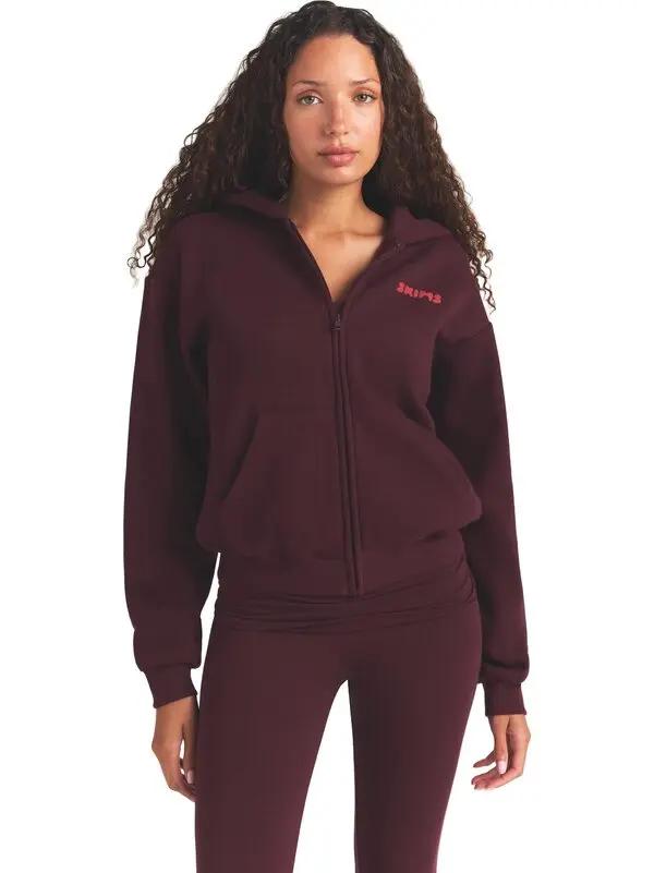 SKIMS Zip Up Hoodie With Embossed Logo | Grey | | Cotton Fleece - Currant