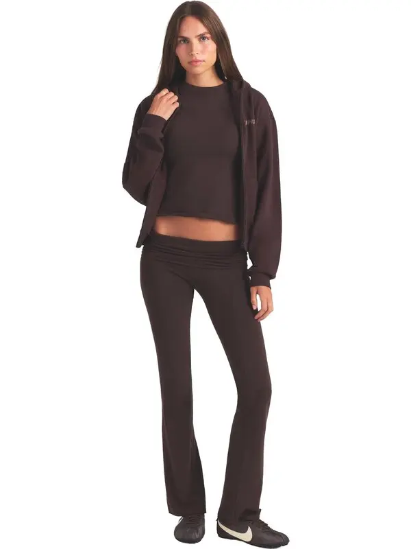 SKIMS Zip Up Hoodie With Embossed Logo | Deep Neutral | | Cotton Fleece - Espresso