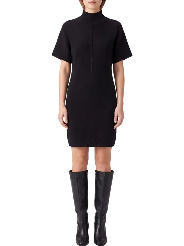 Federica Tosi Knit Sheath Mini Dress In Wool And Cashmere With Mock Neck - Black