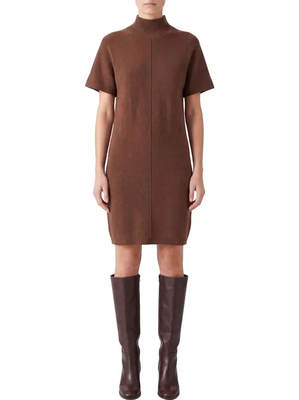 Federica Tosi Knit Sheath Mini Dress In Wool And Cashmere With Mock Neck - Brown