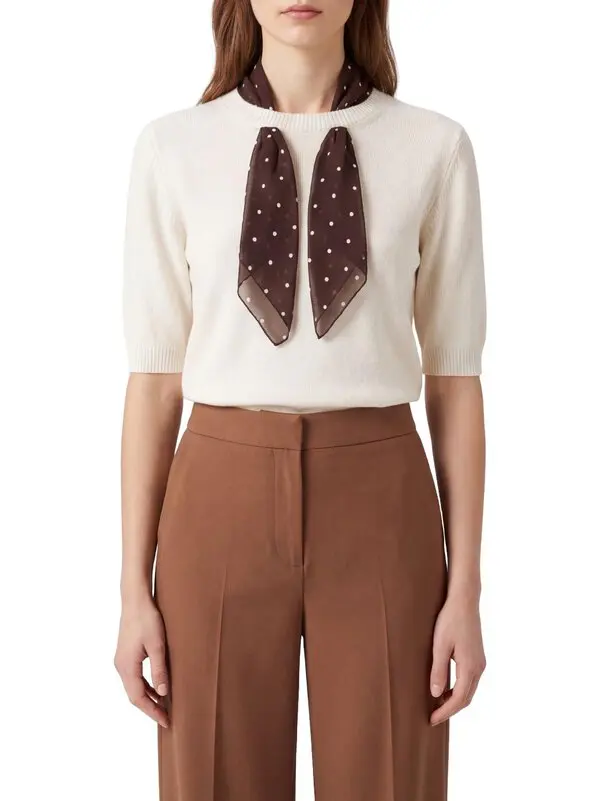 SEMICOUTURE Wool-blend Crewneck Jumper With Short Sleeves And Scarf-neck - Nude