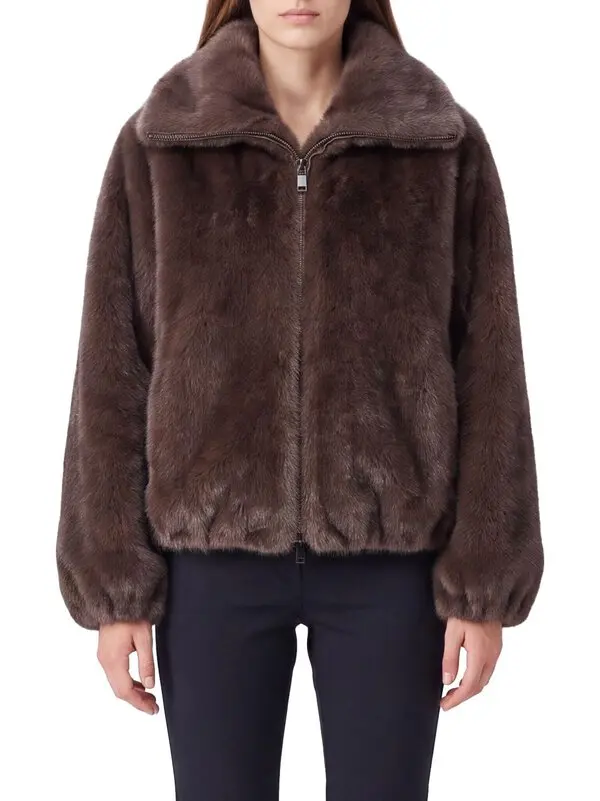 PAROSH P.a.r.o.s.h. Short Faux Fur Jacket With Collar And Zip Closure - Brown