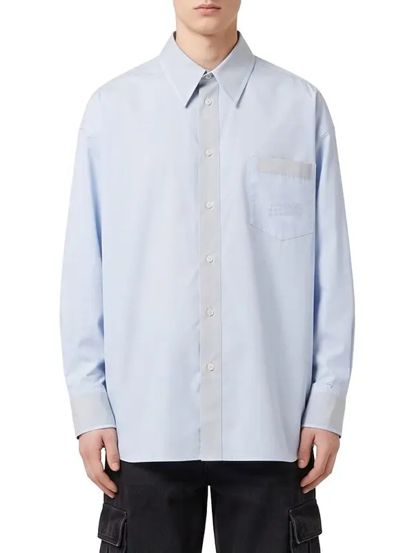 MAISON MARGIELA Relaxed Fit Cotton Shirt With Embroidered Numeric Logo - Blue