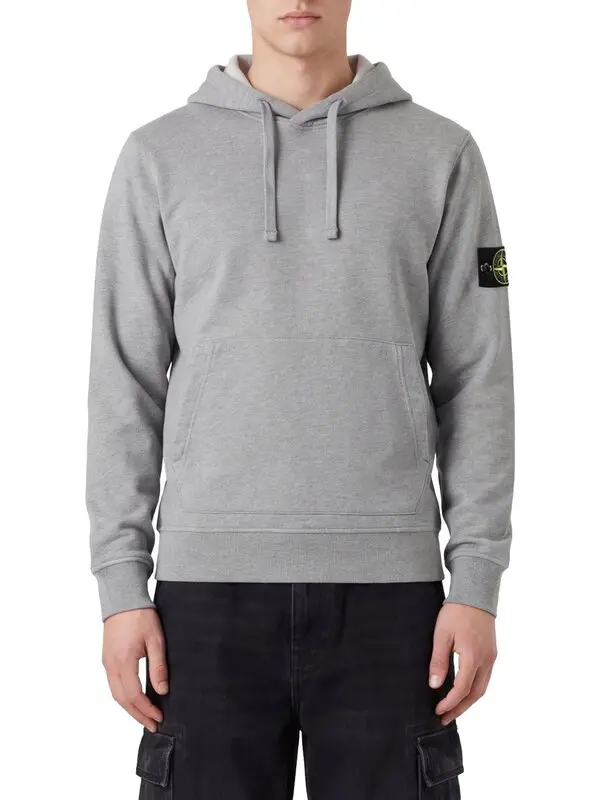 Stone Island Cotton Hoodie With Kangaroo Pocket And Compass Logo - Grey