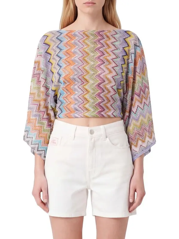 Missoni Cropped Zig Zag Viscose Knit Top With Long Sleeves - Multicolor
