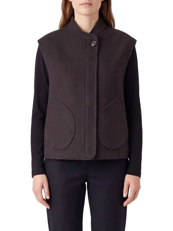 Soeur Long Wool Waistcoat With Bomber Collar And Single-button Closure - Brown
