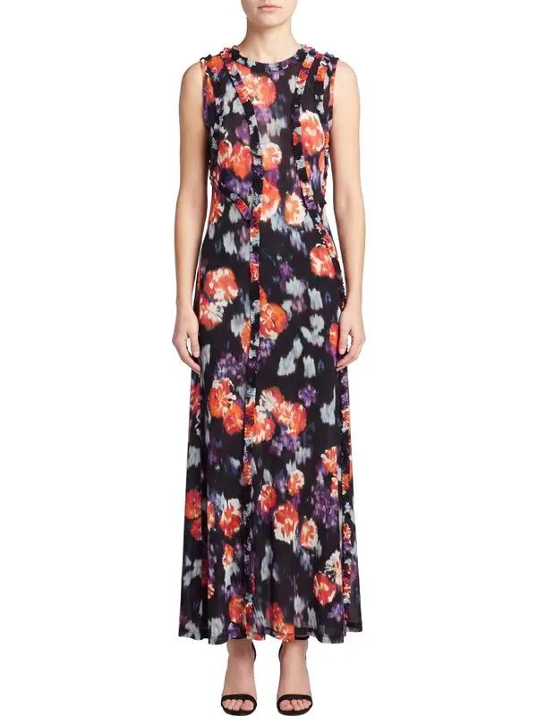 Ulla Johnson Floral-print Off-the-shoulder Jersey Sheath Midi Dress - Black