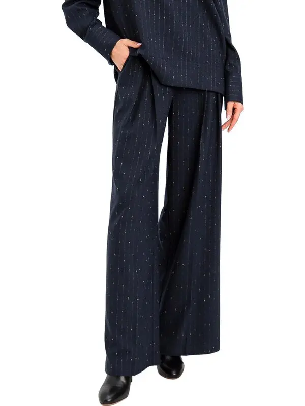 TWINSET High-waisted Pinstripe Wide-leg Crêpe Trousers - Blue