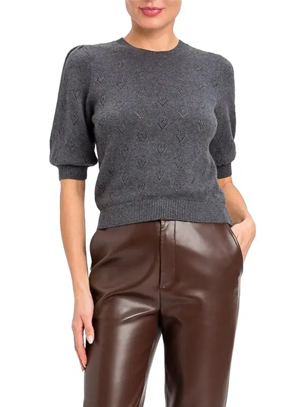 TWINSET Heart Print Cotton And Cashmere Jumper With Puff Sleeves - Grey