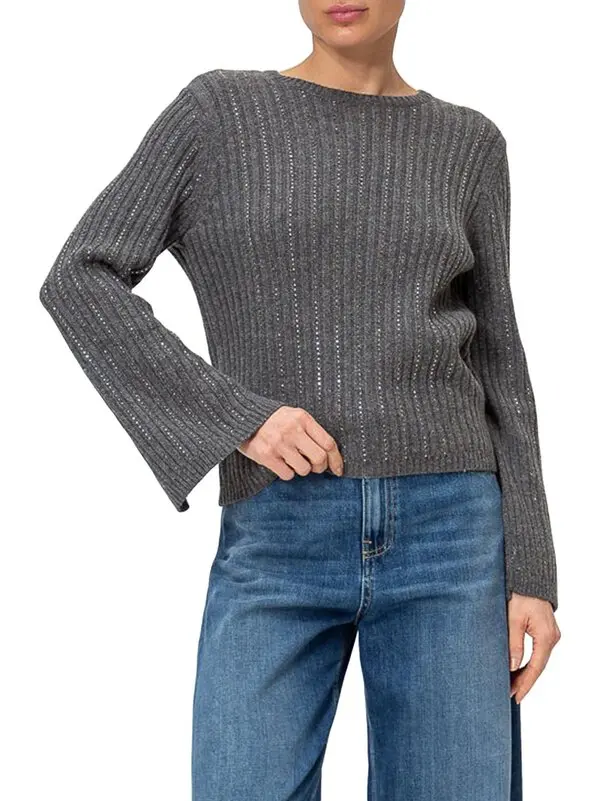 TWINSET Crewneck Jumper In Wool, Cotton And Cashmere Blend With Ribbed Trims - Grey