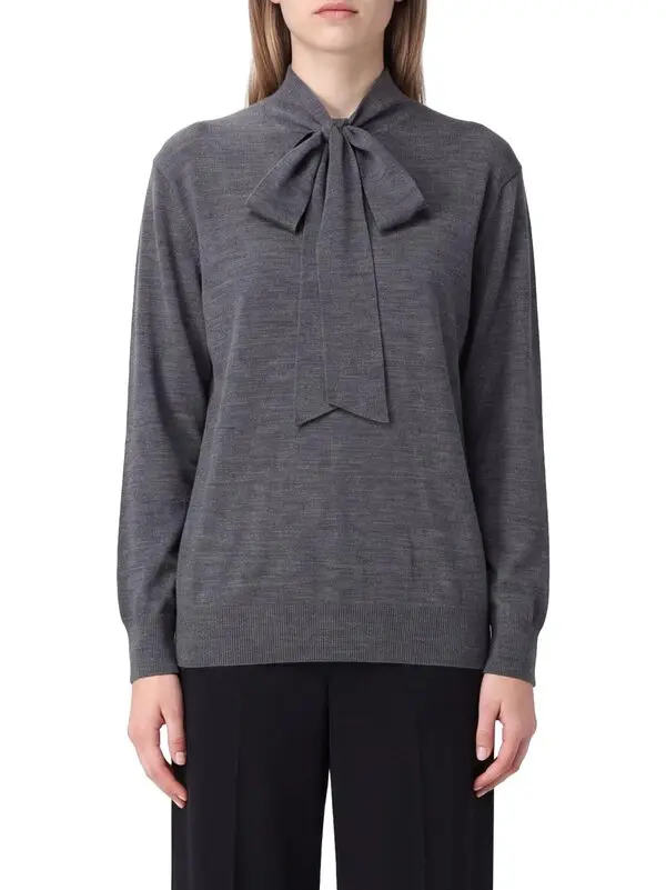 Valentino Garavani Pussy-bow Neck Sweater In Pure Virgin Wool - Grey
