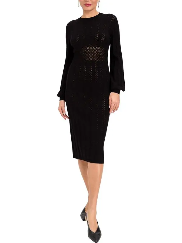 TWINSET Slim Fit Midi Knit Sheath Dress With Openwork Details - Black