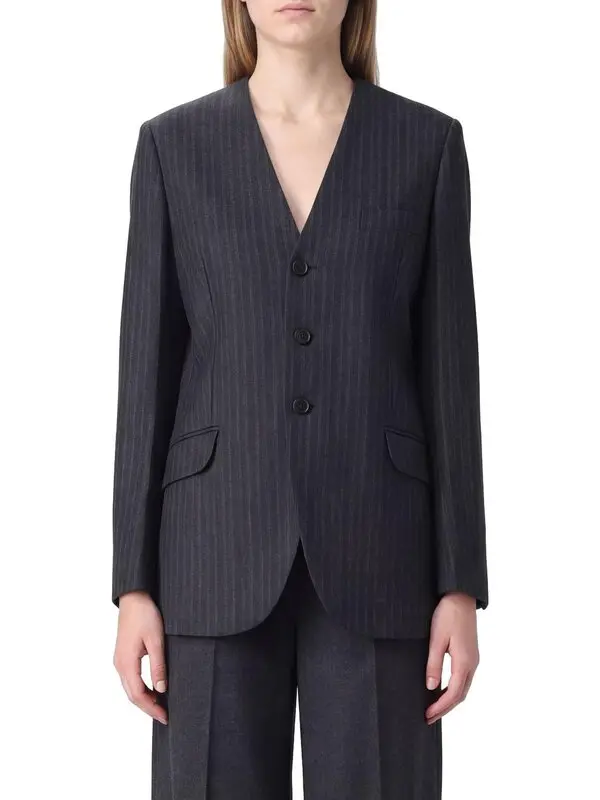 JIL SANDER Blue Pinstriped Wool Single-breasted Blazer - Navy