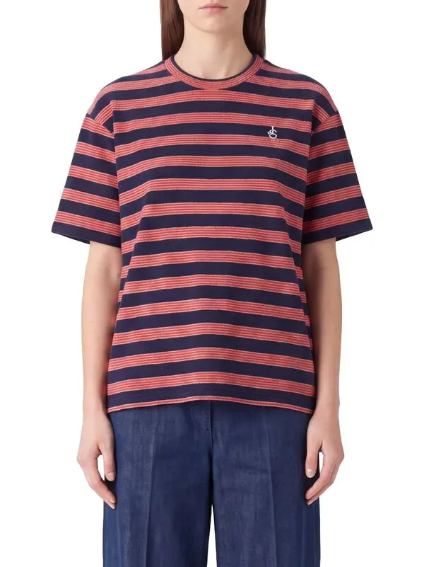 JIL SANDER Striped Cotton T-shirt With Crew Neck And Embroide Logo - Red