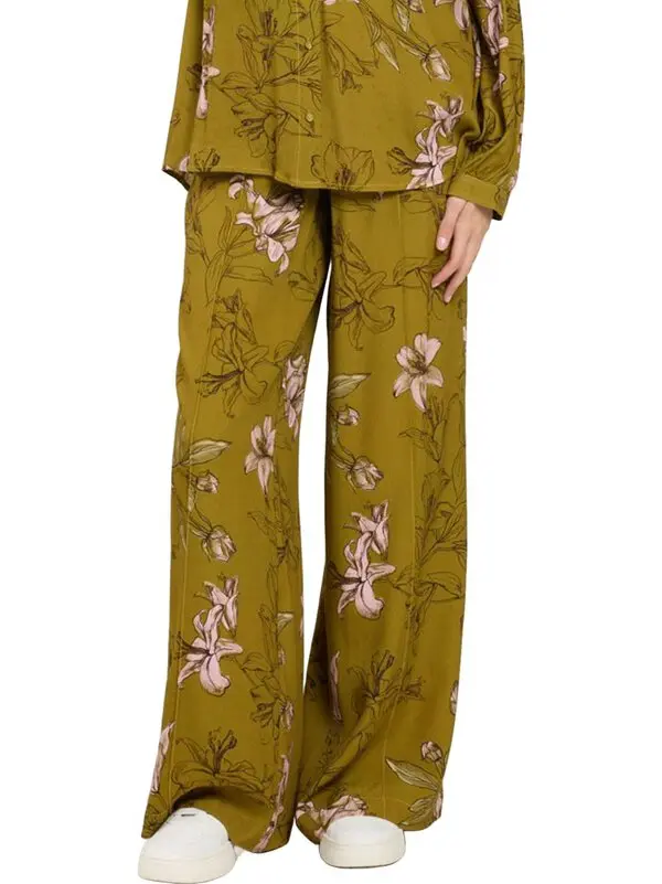 TWINSET High-waisted Floral Print Viscose Palazzo Trousers - Grey