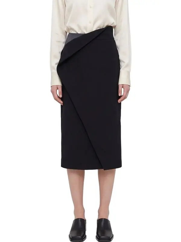 JIL SANDER Draped Silk And Virgin Wool Midi Pencil Skirt - Black