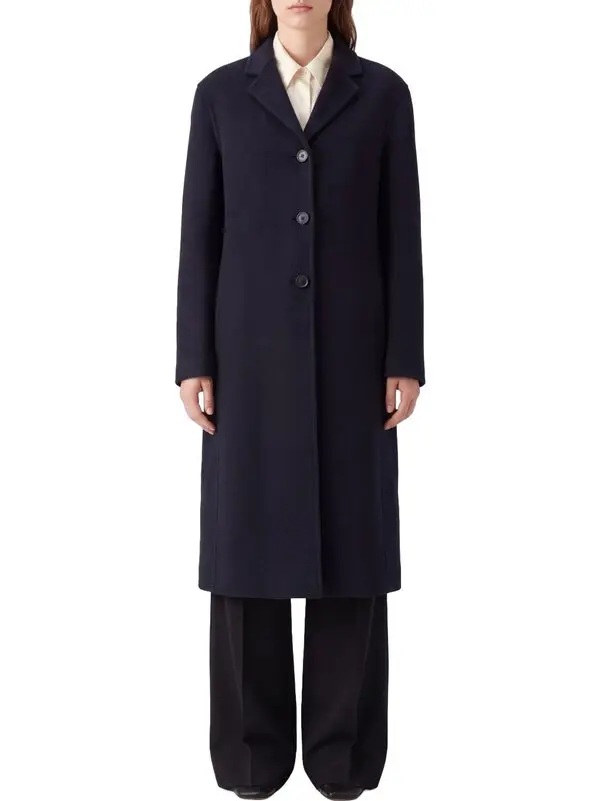 JIL SANDER Single-breasted Long Coat In Cashmere And Silk - Blue