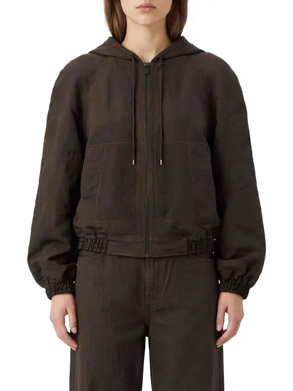 Magda Butrym Cropped Hooded Viscose Blend Bomber Jacket With Zip Closure - Brown
