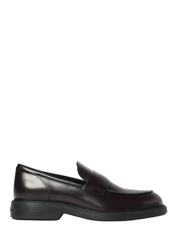 Hogan H704 Brushed Leather Penny Loafers With Raised Apron Toe - Brown