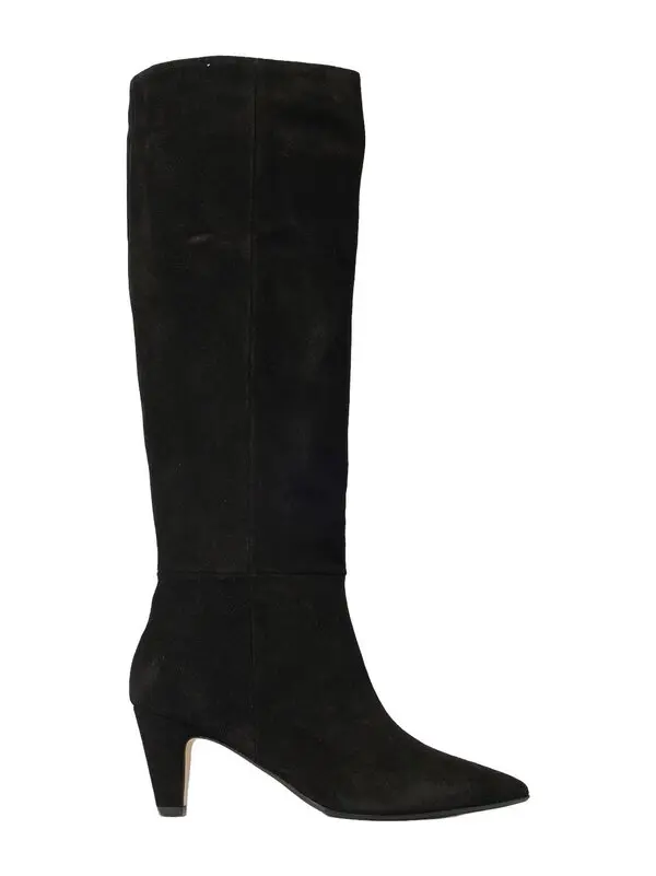 ANNA F. Classic Suede Leather Knee-high Boots With Cone Heel - Black