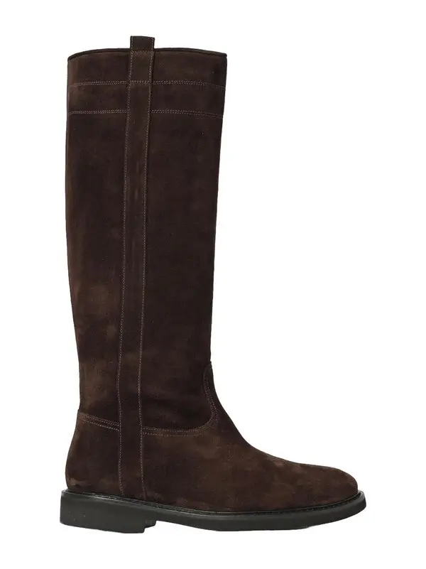 ANNA F. Suede Leather Knee-high Boots With Low Heel - Dark
