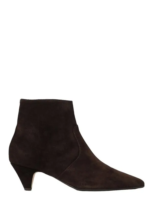 ANNA F. Suede Leather Ankle Boots With Low Cone Heel - Dark