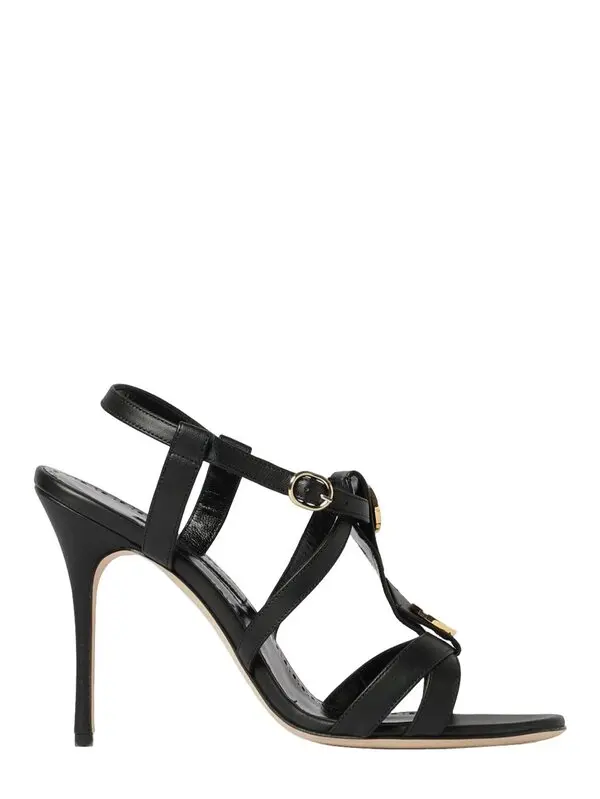 Manolo Blahnik Giza Embroidered Nappa Leather Stiletto Sandals - Black