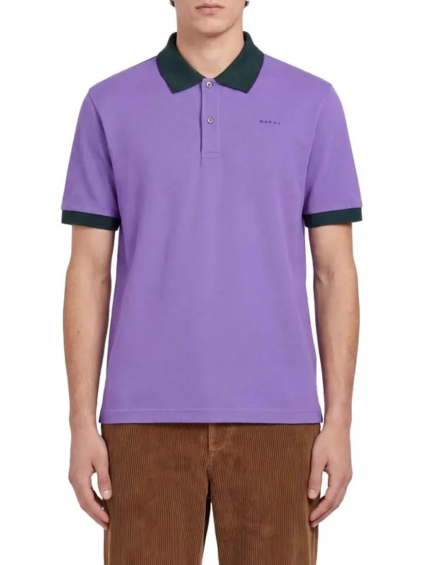 Marni Cotton Polo Shirt With Contrast Trims And Logo - Violet