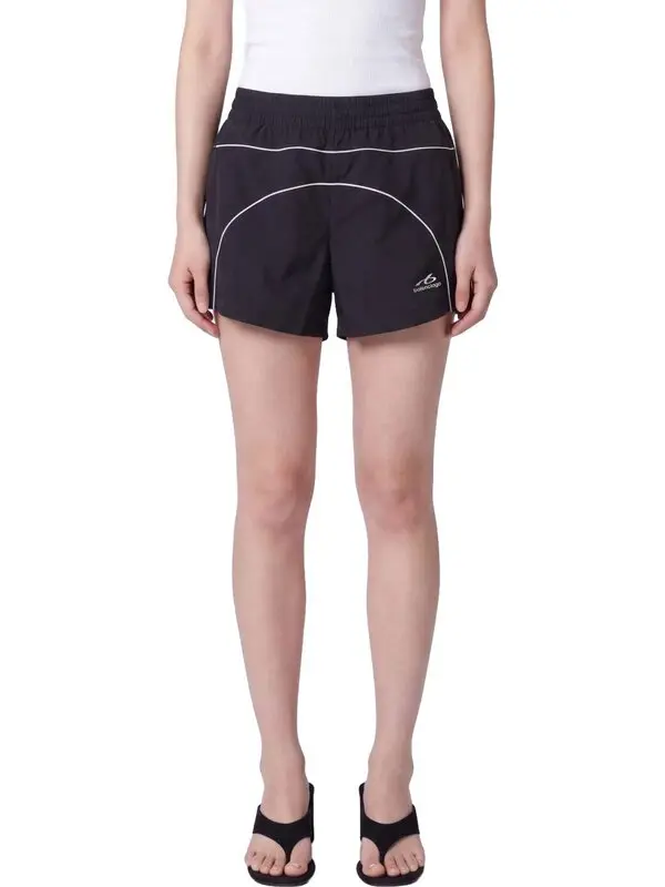 Balenciaga High-waist Technical Fabric Shorts With Contrasting Logo - Black