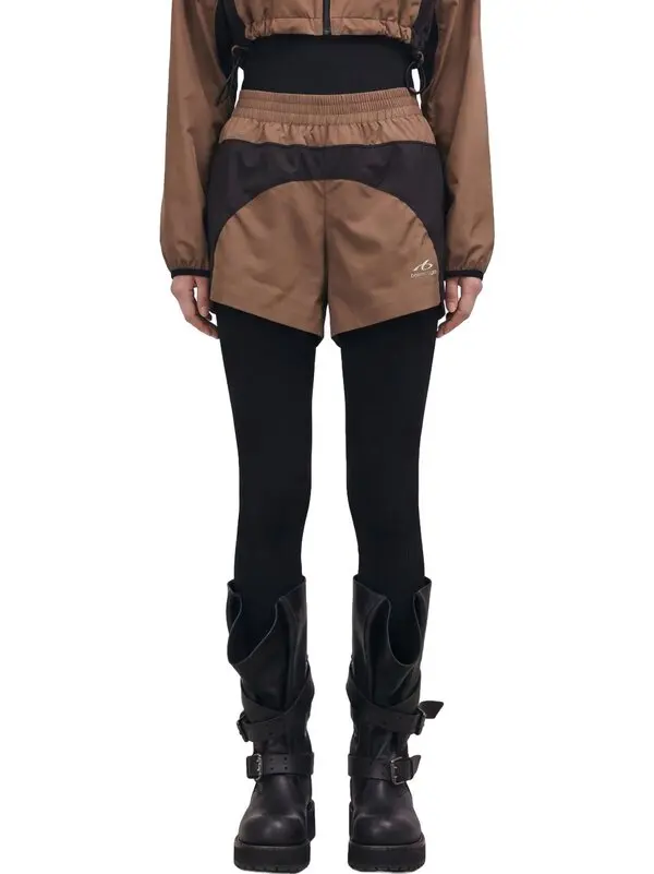 Balenciaga High-waist Technical Fabric Shorts With Contrasting Logo - Camel