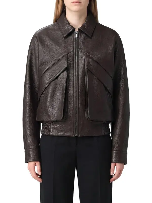 Magda Butrym Cropped Sheepskin Leather Jacket With Dropped Shoulders - Black