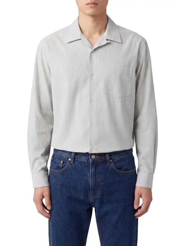 THE ROW Striped Stretch-cotton Shirt With Cuban Collar - Grey