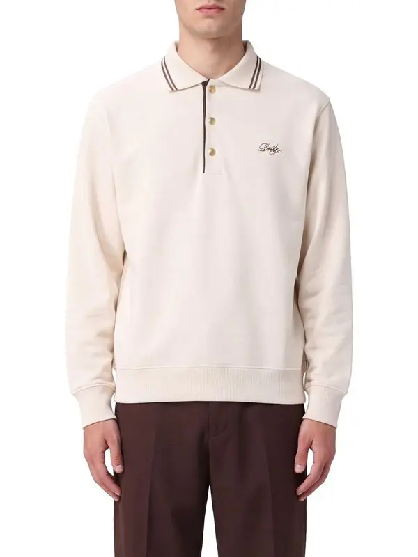 Drole De Monsieur Long-sleeved Cotton Polo Shirt With Contrast Trims - Beige