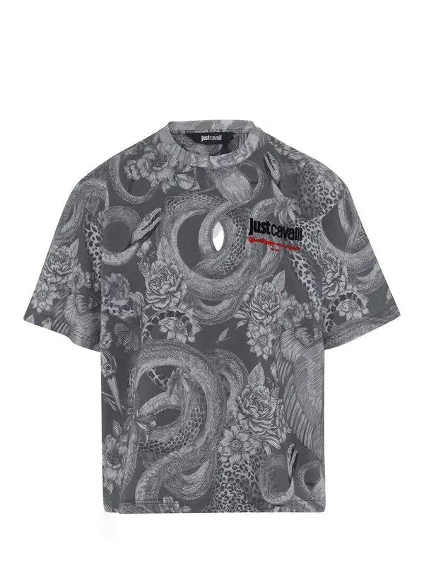 Just Cavalli Cotton T Shirt With Logo Print - Multi