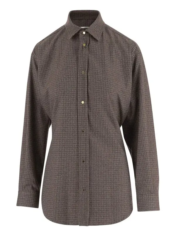 DARKPARK Checked Stretch Viscose Blend Shirt - Brown