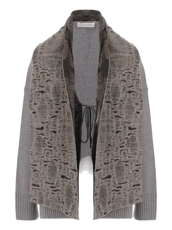 NICCOLO PASQUALETTI Open Front Wool And Cashmere Sweater With Embroidered Shawl - Grey