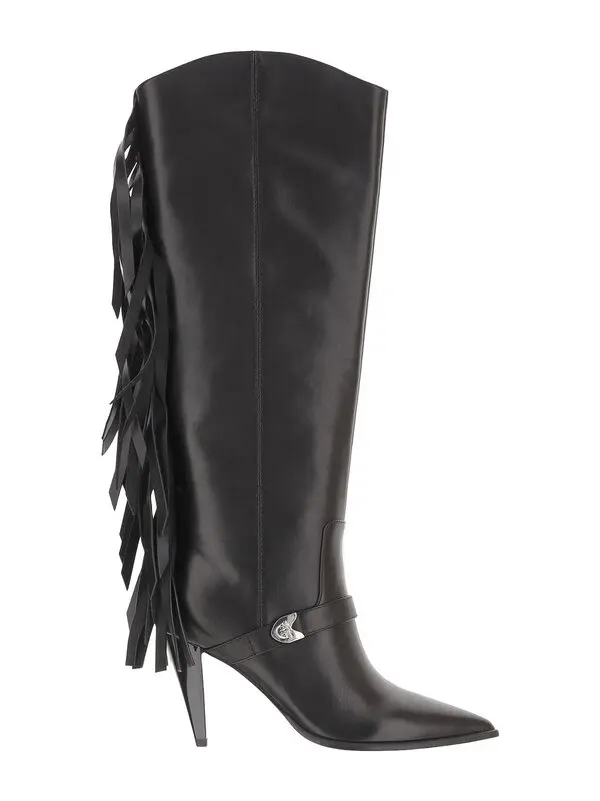 Pinko Leather Boots With Fringe - Black