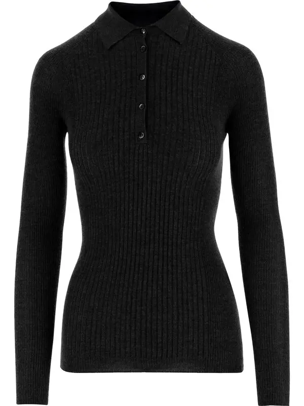 SA SU PHI Long Sleeved Cashmere And Silk Polo Shirt - Black