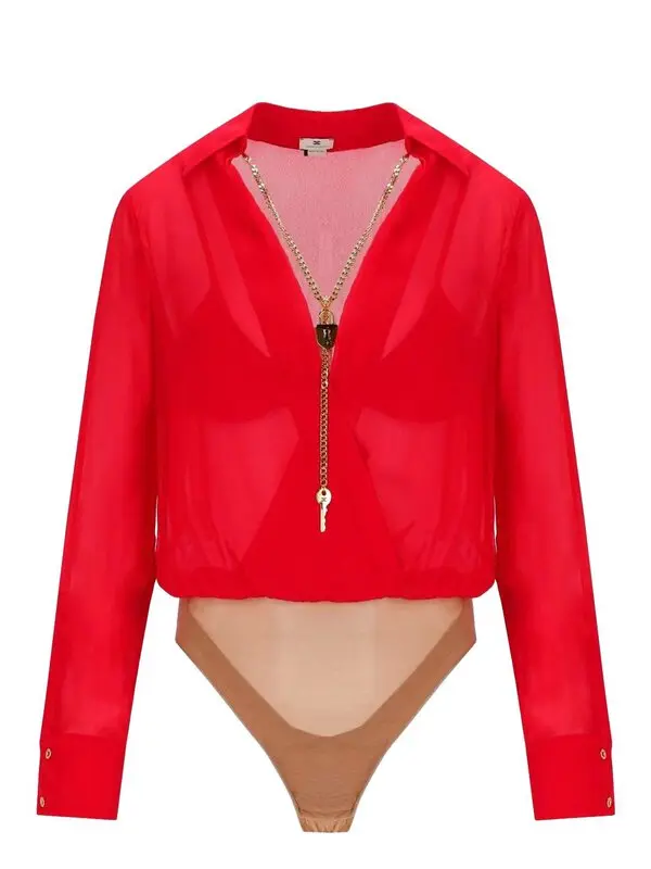 Elisabetta Franchi Crossed Bodysuit Shirt - Red