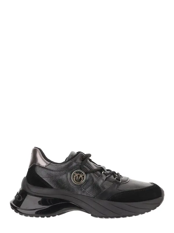 Pinko Leather Sneakers With Logo - Black
