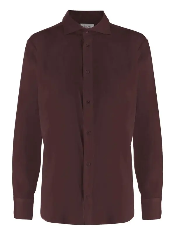 HER SHIRT Stretch Silk Shirt - Brown